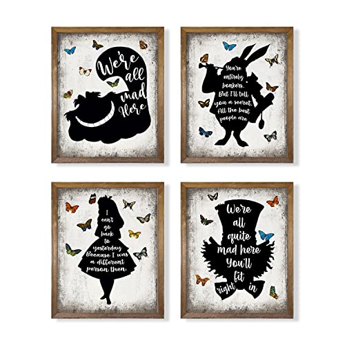 Cheshire Cat Mad Hatter White Rabbit - Alice Inspirational Saying Quote Poster Print - Alice in Wonderland Wall Art Decor - Motivational Wall Art for Alice Fans - Affirmation Gift for Women Teen Girl