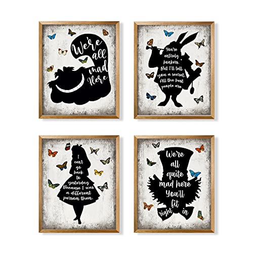 Cheshire Cat Mad Hatter White Rabbit - Alice Inspirational Saying Quote Poster Print - Alice in Wonderland Wall Art Decor - Motivational Wall Art for Alice Fans - Affirmation Gift for Women Teen Girl