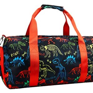 Gym Travel Duffle Bag for Boys - Gymnastics Sports Dance Bag with Shoe Compartment & Wet Pocket Binosaur Kids Travel Bag Teens Weekender Sleepover Carry On Bag