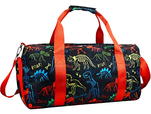 Gym Travel Duffle Bag for Boys - Gymnastics Sports Dance Bag with Shoe Compartment & Wet Pocket Binosaur Kids Travel Bag Teens Weekender Sleepover Carry On Bag