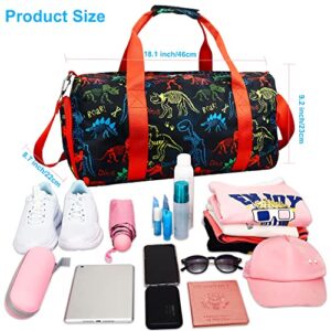 Gym Travel Duffle Bag for Boys - Gymnastics Sports Dance Bag with Shoe Compartment & Wet Pocket Binosaur Kids Travel Bag Teens Weekender Sleepover Carry On Bag