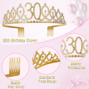 30th Birthday Decorations for Women, 30th Birthday Sash and Tiara CrownCake Topper, Birthday Candles, Napkins Set, 30th Birthday Gifts for Women (Gold)