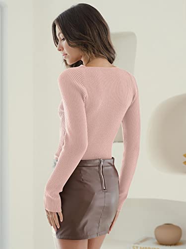 ANRABESS Womens Long Sleeve V Neck Stretch Ribbed Knit Slim Fit Solid Crop Sweater Top Ci701-fense-M