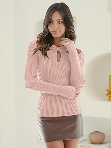 ANRABESS Womens Long Sleeve V Neck Stretch Ribbed Knit Slim Fit Solid Crop Sweater Top Ci701-fense-M