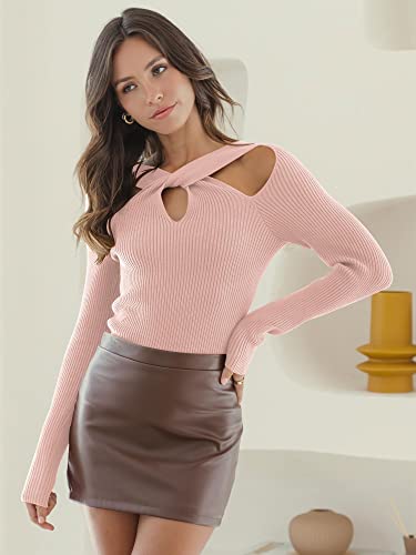 ANRABESS Womens Long Sleeve V Neck Stretch Ribbed Knit Slim Fit Solid Crop Sweater Top Ci701-fense-M