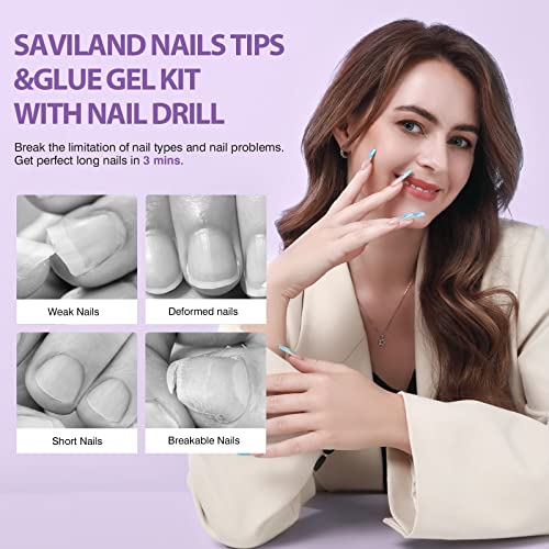 SAVILAND Gel X Kit: Gel Nail Kit with Nail Drill 0.5Oz Nail Glue Gel 500PCS Long Coffin Acrylic Nail Tips U V Light Beginner-Friendly Gel Kit with Everything Home Salon DIY Nail Art Manicure Gift