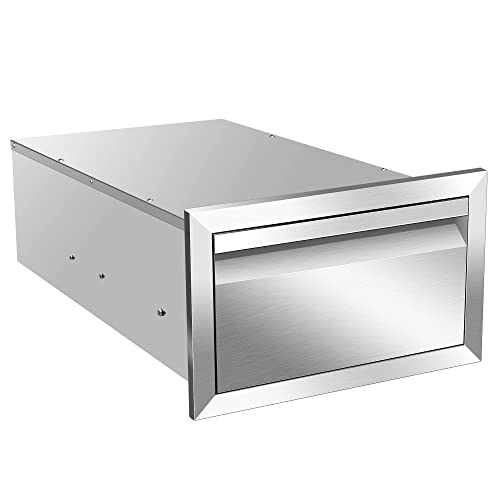 KODOM Outdoor Kitchen Drawers Stainless Steel Flush Mount BBQ Single Drawers for Outdoor Kitchen Island, or Patio Grill Station (Overall Size:14" W x 8.5" H x 23" D inch)