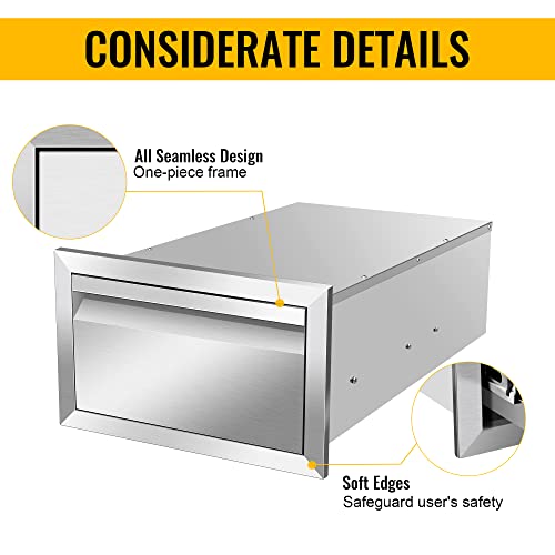 KODOM Outdoor Kitchen Drawers Stainless Steel Flush Mount BBQ Single Drawers for Outdoor Kitchen Island, or Patio Grill Station (Overall Size:14" W x 8.5" H x 23" D inch)