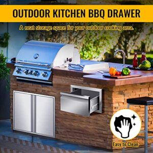 KODOM Outdoor Kitchen Drawers Stainless Steel Flush Mount BBQ Single Drawers for Outdoor Kitchen Island, or Patio Grill Station (Overall Size:14" W x 8.5" H x 23" D inch)