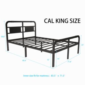 Emiosmt California King Bed Frames with Headboard and Footboard 14 Inch Tall,Heavy Duty 2500lbs Steel Slat Support Metal Platform,No Box Spring Needed,Easy Assembly,Square Tube,Cal King Frame