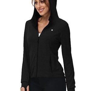 Rdruko Women's Zip Up Hoodie Light Active Jacket UPF 50+ Hiking Outdoor Sun Shirts(Black, US S)