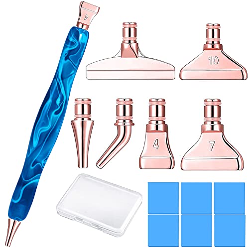 Rose Gold Metal Stainless Steel Tip Resin Diamond Painting Art Club Sticky Drill Dot Pen Stylus Kits Set Accessories Tool with Wax for 5d DIY Diamond Painting Gem Nail Art Decoration Diamond Art Blue