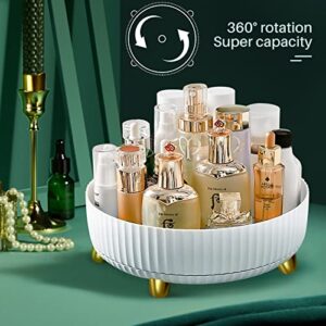 360° rotating storage tray, rotary table diameter 8.66 inches, cosmetics and perfume organizer, desktop storage tray for cosmetics and skincare products Large capacity, small white (8.66"×8.66"×2.95")