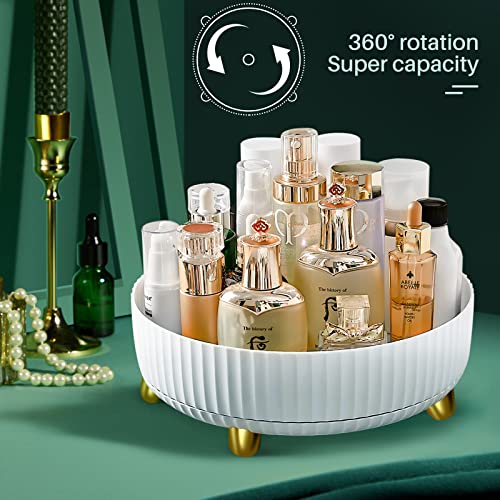 360° rotating storage tray, rotary table diameter 8.66 inches, cosmetics and perfume organizer, desktop storage tray for cosmetics and skincare products Large capacity, small white (8.66"×8.66"×2.95")