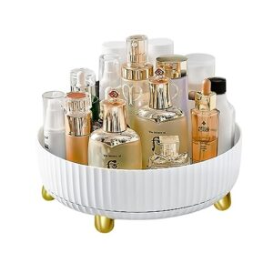 360° rotating storage tray, rotary table diameter 8.66 inches, cosmetics and perfume organizer, desktop storage tray for cosmetics and skincare products Large capacity, small white (8.66"×8.66"×2.95")