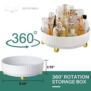 360° rotating storage tray, rotary table diameter 8.66 inches, cosmetics and perfume organizer, desktop storage tray for cosmetics and skincare products Large capacity, small white (8.66"×8.66"×2.95")