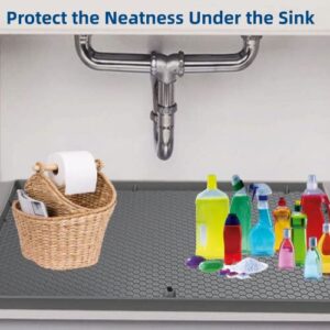 Under Sink Mat, 34"*22" Under Sink Mats for Kitchen Waterproof,with Drain Hole, Kitchen Bathroom Cabinet Silicone Mat ， Protector for Drips Leaks Spills