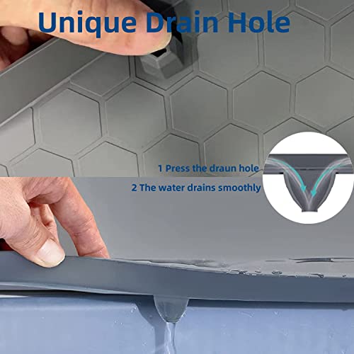 Under Sink Mat, 34"*22" Under Sink Mats for Kitchen Waterproof,with Drain Hole, Kitchen Bathroom Cabinet Silicone Mat ， Protector for Drips Leaks Spills