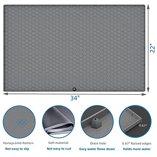 Under Sink Mat, 34"*22" Under Sink Mats for Kitchen Waterproof,with Drain Hole, Kitchen Bathroom Cabinet Silicone Mat ， Protector for Drips Leaks Spills