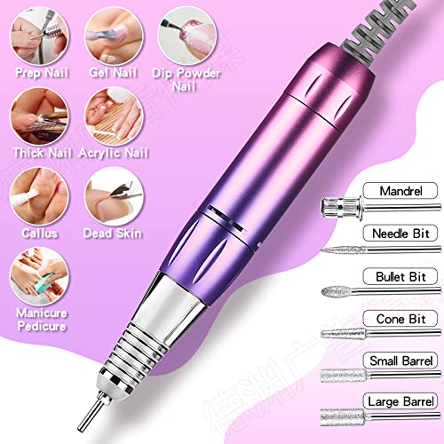 Professional 35000 RPM Nail Drill , Rechargeable Electric Nail File Machine E File for Acrylic Nails Gel Polishing Removing, Portable Cordless Efile with Bits Kit for Manicure Salon Home Pink