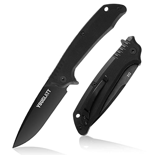 youglatt Folding Pocket Knife, D2 Steel Quality Blade G10 Handle Folding Knife, Sharp and Durable, Easy to Carry, Suitable for Collection, Outdoor Camping