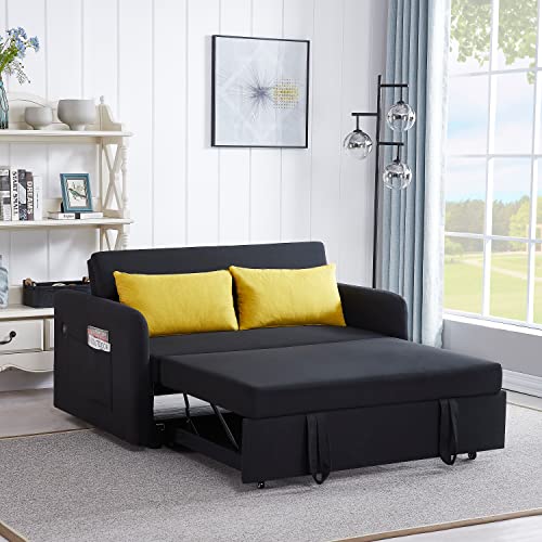 LUMISOL 55.5" Convertible Sleeper Sofa Bed with USB Ports and Side Pockets, Loveseat Sofa with Pull Out Bed, Small Couch with Adjustable Backrest and 2 Lumbar Pillows for Living Room, Apartment