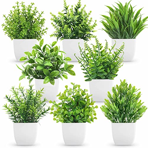 Der Rose 8 Packs Fake Plants Small Artificial Faux Potted Plants for Home Office Farmhouse Bathroom Bedroom Decor Indoor