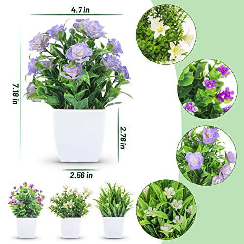 Der Rose 4 Packs Small Fake Plants Mini Artificial Faux Plants with Flowers for Home Room Farmhouse Bathroom Decor Indoor