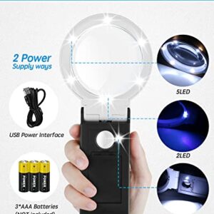 Wapodeai Magnifying Glass with Light, 6X 25X Magnifying Glass for Reading, Suitable for Reading, Jewellery, Crafts, Lnspection, Science, Seniors Read, Stamps, Map.