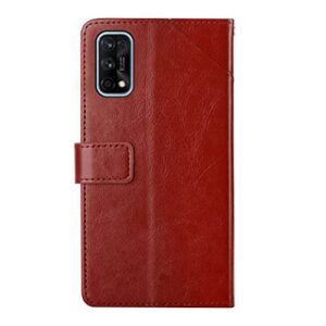 ONV Flip Case for Oppo Realme 7 Pro - [Y] Solid Color Phone Case with Card Holder Lanyard Stand Case Leather Magnetic Closure Wallet Cover for Oppo Realme 7 Pro [TH] -Redwine