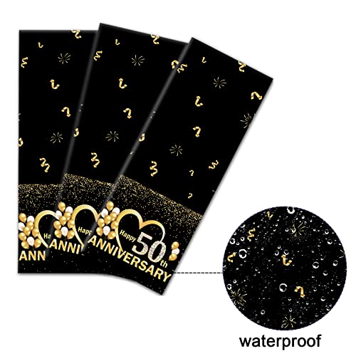 3pcs Happy 50th Anniversary Tablecloths Black Gold Table Covers 50th Wedding Anniversary Party Supplies for Parents Cheer to 50 Years Party Decorations and Plastic Disposable Party Favors,108*54 inch