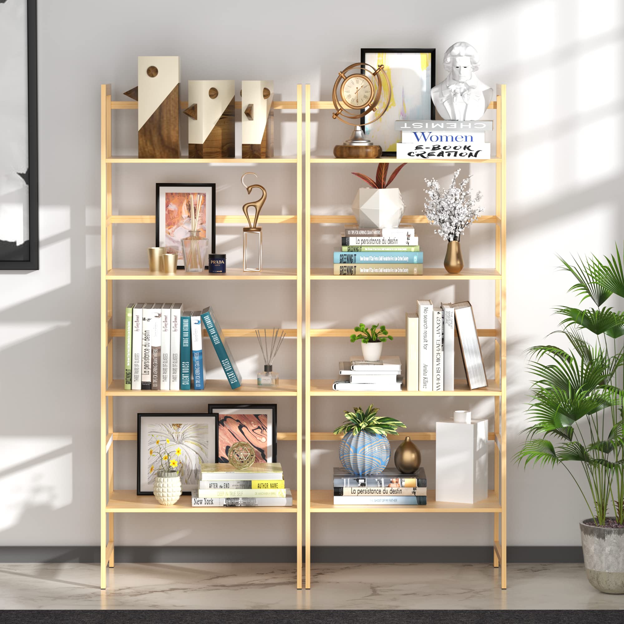 WTZ Bookshelf Book Shelf, Bookcase Storage Shelves Book case, Ladder Shelf for Bedroom, Living Room, Office MC-801(Natural)