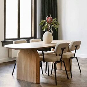 Farmhouse Soild Wood Dining Table BIGMAII Mid-Century Modern Oval Dinette Table Rustic Wooden Kitchen Table with Double Pedestal for Dining Room - 70.9”