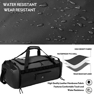 Haimont Foldable Duffel Bag Backpack with Shoe Compartment Water Resistant Large Travel Duffle Bag for Men Women to Hiking Camping Gym, 50L, Black