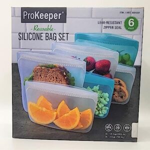 6 Piece Reusable Silicone Bag Set Microwavable, Dishwasher Safe, BPA Free