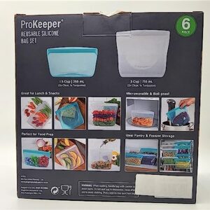 6 Piece Reusable Silicone Bag Set Microwavable, Dishwasher Safe, BPA Free