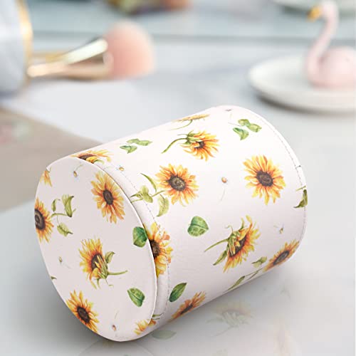 WAVEYU Pen Holder, Makeup Brush Holder Leather Cute Floral Pattern Pencil Cup for Girls Kids Women Durable Stand Desk Organizer Storage Gift for Office, Classroom, Home, Daisy