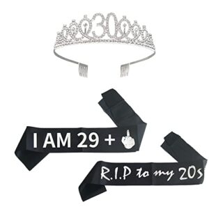 joyiou 30th birthday sash and tiara set, funny dirty 30th birthday gift for women, rip to my 20s sash & i am 29 plus 1 sash, 30 years old birthday party decorations supplies favor supplies