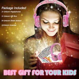 SVYHUOK Unicorn Bluetooth Headphones for Kids Girls, Pink Cat Ear Wireless Headset with Microphone, Safe Volume Limited 85db POM Over-Ear Headset HD with Mic for School/Tablet/Birthday Xmas Gift