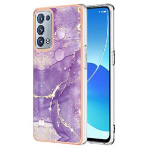 memaxelus case for oppo reno 6 pro plus 5g, oppo reno 6 pro 5g case marble design silicone rubber tpu bumper shockproof anti-scratch protective case for oppo reno 6 pro/plus 5g purple yb8