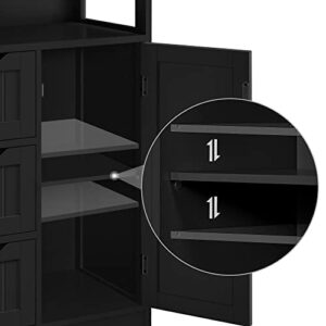 Yaheetech Bathroom Floor Cabinet, Free Standing Wooden Storage Organizer Multiple Tiers Storage Cabinet for Living Room, Black