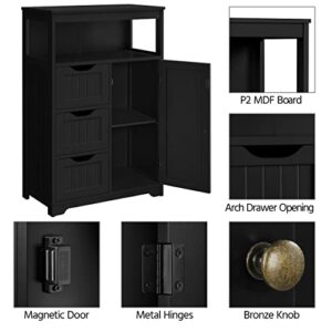 Yaheetech Bathroom Floor Cabinet, Free Standing Wooden Storage Organizer Multiple Tiers Storage Cabinet for Living Room, Black