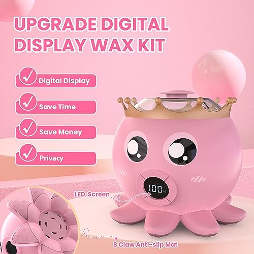 Octopus Shape Waxing Kit for Women, Digital Wax Warmer for hair removal, wax melt warmer with 4 bags Hard Wax Beads for Full Body, Brazilian, Bikini, Legs, Facial, Eyebrow, Armpit Hair Removal