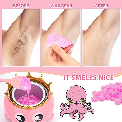 Octopus Shape Waxing Kit for Women, Digital Wax Warmer for hair removal, wax melt warmer with 4 bags Hard Wax Beads for Full Body, Brazilian, Bikini, Legs, Facial, Eyebrow, Armpit Hair Removal