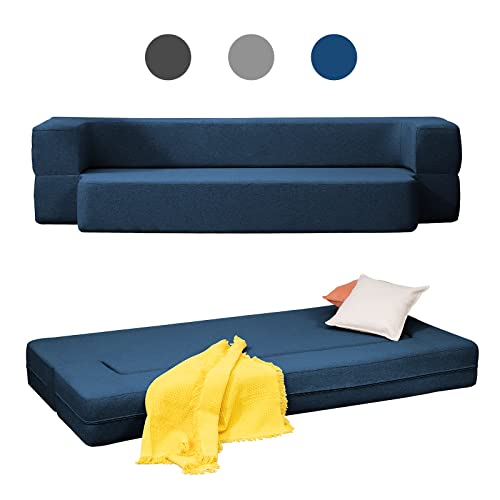 BALUS Folding Sofa Bed Queen Size, 8.6 Inch Floor Sofa Bed Couch Foldable, Memory Foam Futon Couch, Fold Out Sofa Bed Convertible Sleeper Sofa Bed for Living Room/Bedroom/Guest Room/Office