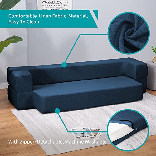 BALUS Folding Sofa Bed Queen Size, 8.6 Inch Floor Sofa Bed Couch Foldable, Memory Foam Futon Couch, Fold Out Sofa Bed Convertible Sleeper Sofa Bed for Living Room/Bedroom/Guest Room/Office