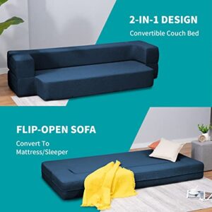 BALUS Folding Sofa Bed Queen Size, 8.6 Inch Floor Sofa Bed Couch Foldable, Memory Foam Futon Couch, Fold Out Sofa Bed Convertible Sleeper Sofa Bed for Living Room/Bedroom/Guest Room/Office