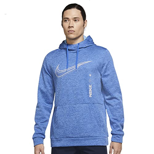 Nike Men's Therma-FIT Graphic 6MO GFX2 Dri-Fit Training Hoodie (Regular, Royal/Silver, Small)