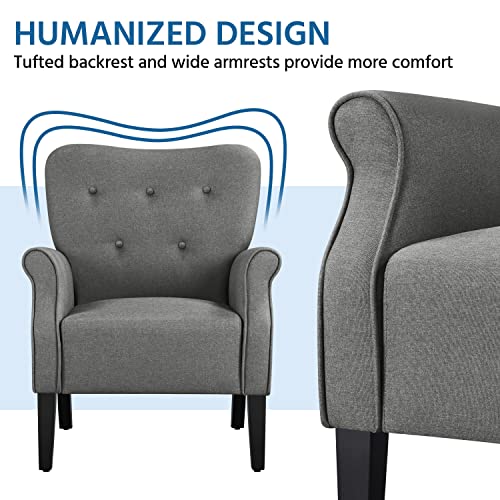 Yaheetech Modern Armchair, Mid Century Accent Chair with Sturdy Wood Legs and High Back for Small Space, Upholstered Fabric Sofa Club Chair for Living Room/Bedroom/Office, Dark Gray