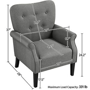 Yaheetech Modern Armchair, Mid Century Accent Chair with Sturdy Wood Legs and High Back for Small Space, Upholstered Fabric Sofa Club Chair for Living Room/Bedroom/Office, Dark Gray